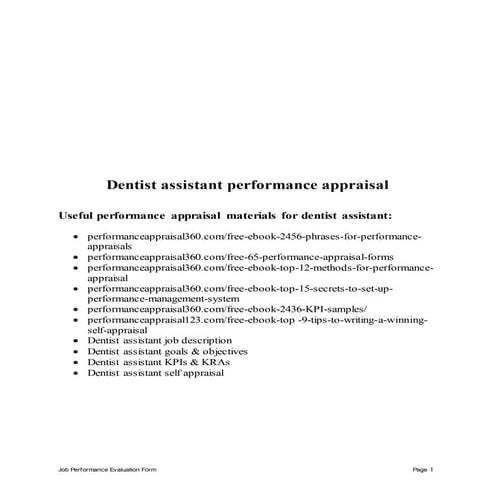 Dentist assistant performance appraisal | DOCX