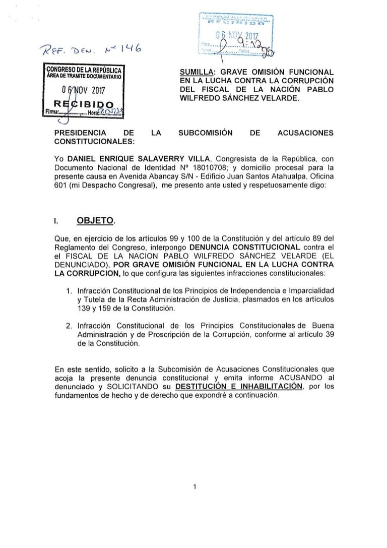 Denuncia Constitucional Al Fiscal De La Nación