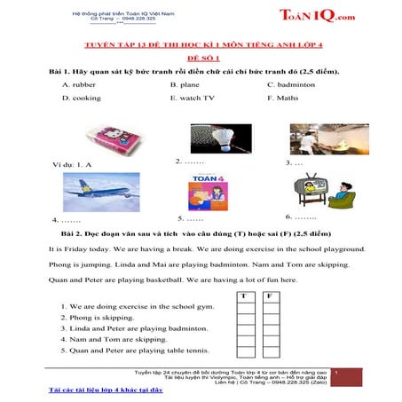 12 ĐỀ ÔN THI HK1 - TIẾNG ANH 4 | PDF