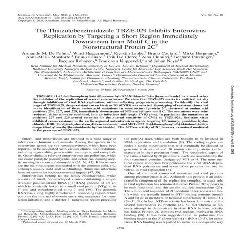 The Thiazolobenzimidazole TBZE-029 Inhibits Enterovirus Replication by ...