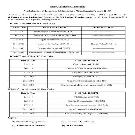 Departmental notice,sessional exam 3 | PDF