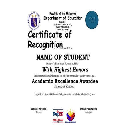 DepEd Certificates-Recognition for quarterly recognition | PPTX
