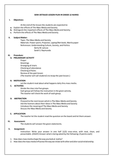 Detailed Lesson Plan (5A's) | DOCX