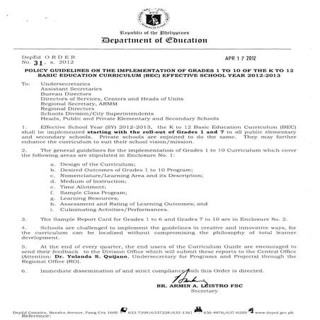Deped order no. 31 | PDF