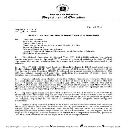 Deped school calendar 2014 2015 | PDF