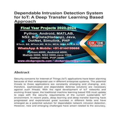 Dependable Intrusion Detection System For Iot A Deep Transfer Learning