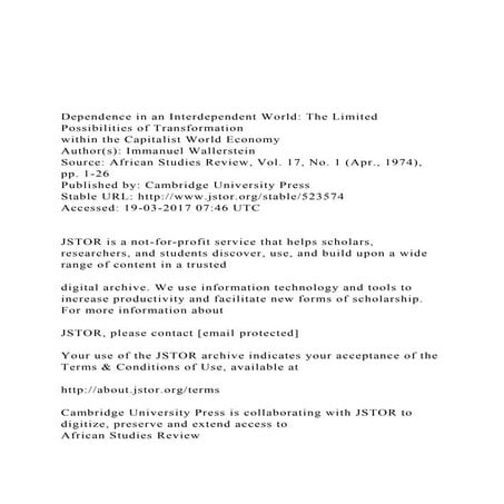 Dependence in an Interdependent World The Limited Possib.docx | Economy ...