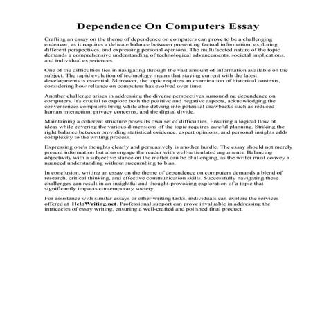 Dependence On Computers Essay | PDF