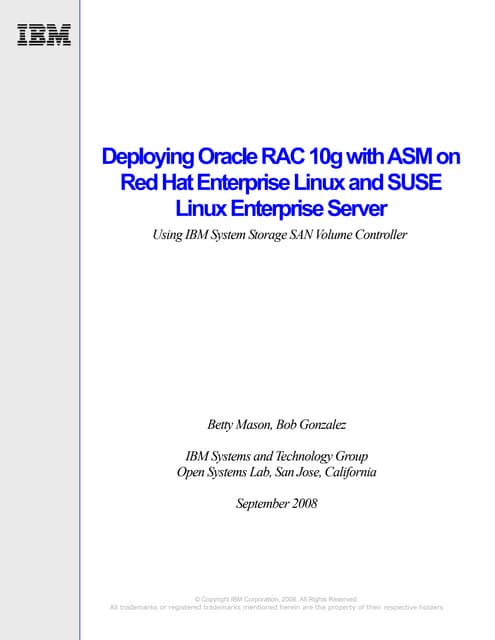 Deploying oracle rac 10g with asm on rhel and sles with svc | PDF Deploying oracle rac 10g with asm on rhel and sles with svc | PDF