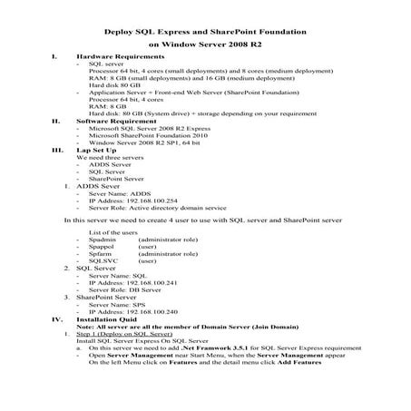 Deploy sql express and share point foundation | PDF