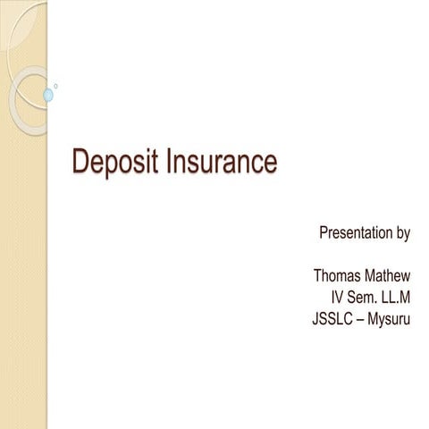 Deposit Insurance In India | PPTX
