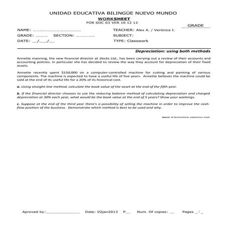 Depreciation Worksheet | PDF