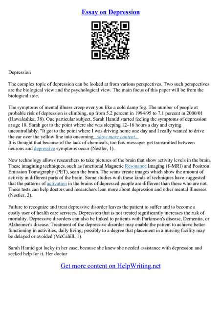 Essay On Depression | PDF | Mental Health | Diseases and Conditions
