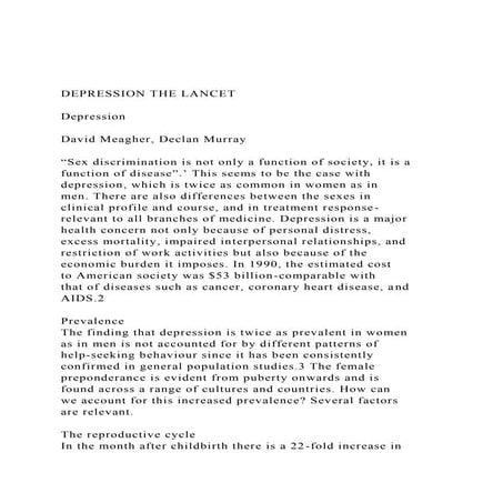 DEPRESSION THE LANCET Depression David Meagher, Declan.docx