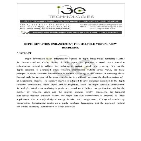 Depth sensation enhancement for multiple virtual view rendering | DOCX | 3-D Graphics | Computer ...