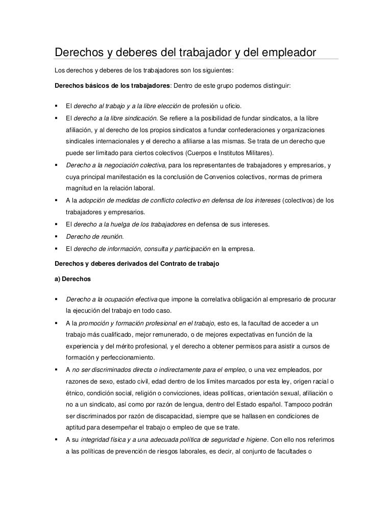 Derechos y deberes del trabajador y del empleador Derechos y deberes del trabajador y del empleador