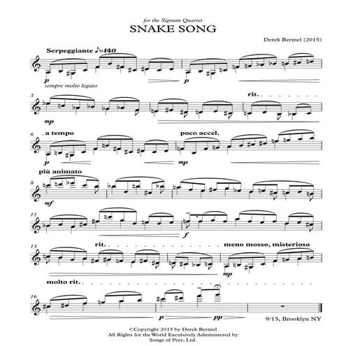 Derek Bermel "Snake Song" (#quartweet) | PDF
