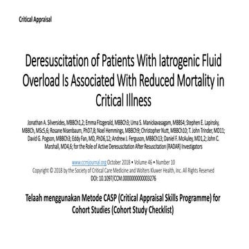 Critical Appraisal Deresuscitation of patients with iatrogenic fluid ...