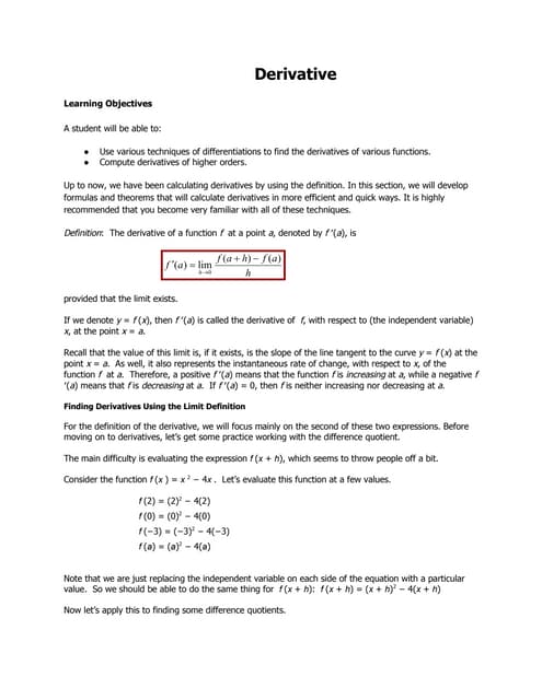Basic Calculus 11 - Derivatives and Differentiation Rules | PPTX | Science
