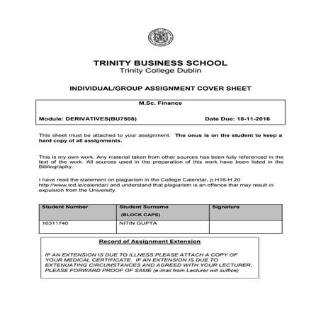 Derivatives assignment | PDF | Stocks and Bonds | Personal Investing