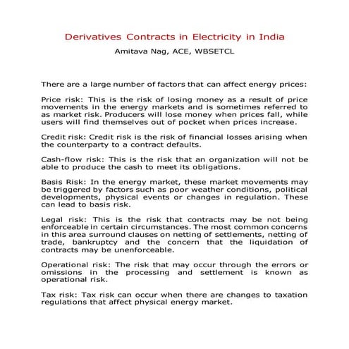 Derivatives Contracts in Indian Electricity Market | DOCX