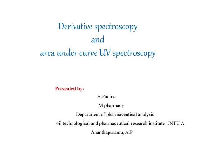 Derivative Spectroscopy And Applications Of Uv Vis Spectroscopy