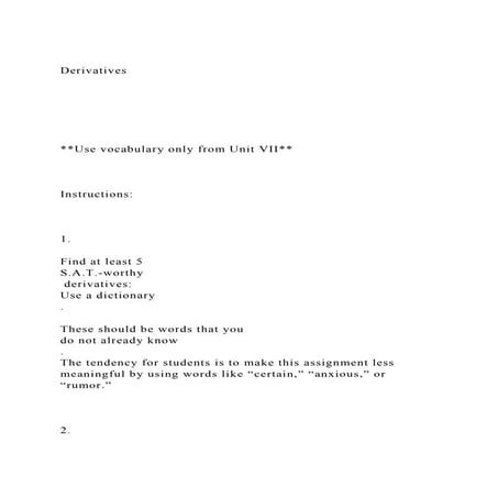 DerivativesUse vocabulary only from Unit VII.docx | Homework and Study | Education