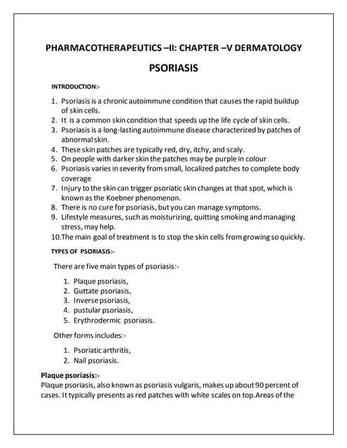 Psoriasis | PPTX | Skin and Dermatology | Diseases and Conditions