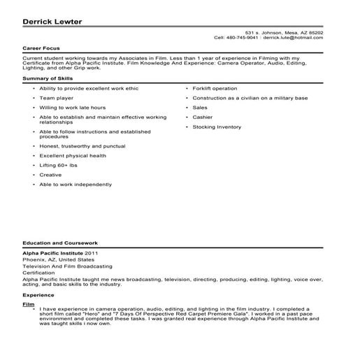 Derrick lewter resume updated! | PDF