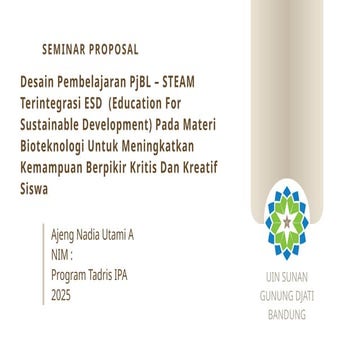 Desain Pembelajaran PjBL – STEAM Terintegrasi ESD ( Education For Sustainable Development ) Pada ...