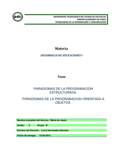 Tabla comparativa de programacion orientada , objetos y estructurada. | PDF