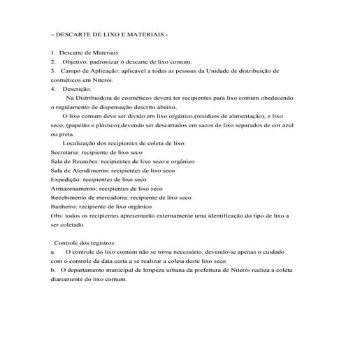 Descarte de lixo e materiais | DOC