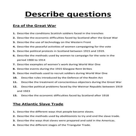 Example National 5 History questions - Describe | PDF