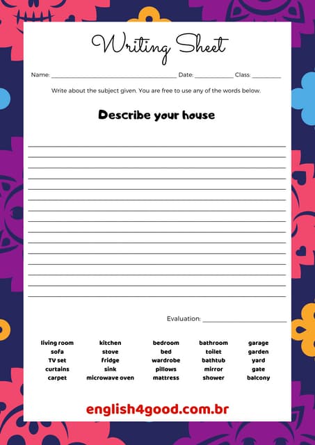 Writing worksheet: Comfortable house | PDF