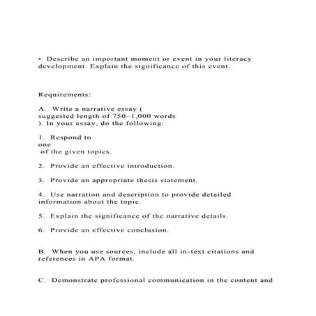 Describe an important moment or event in your literacy deve | DOCX