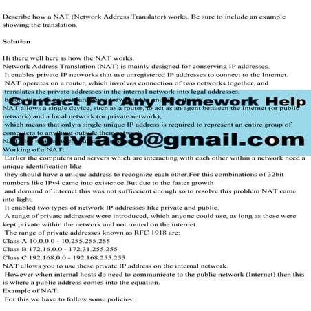 Describe how a NAT (Network Address Translator) works. Be sure to in.pdf