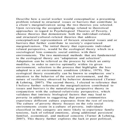 Describe how a social worker would conceptualize a presenting prob | DOCX