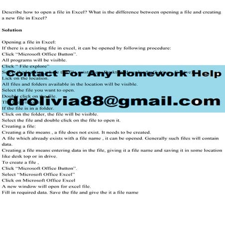 Describe how to open a file in Excel What is the difference between.pdf