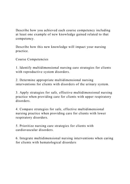 Areas for reflectionDescribe how you achieved each course com.docx