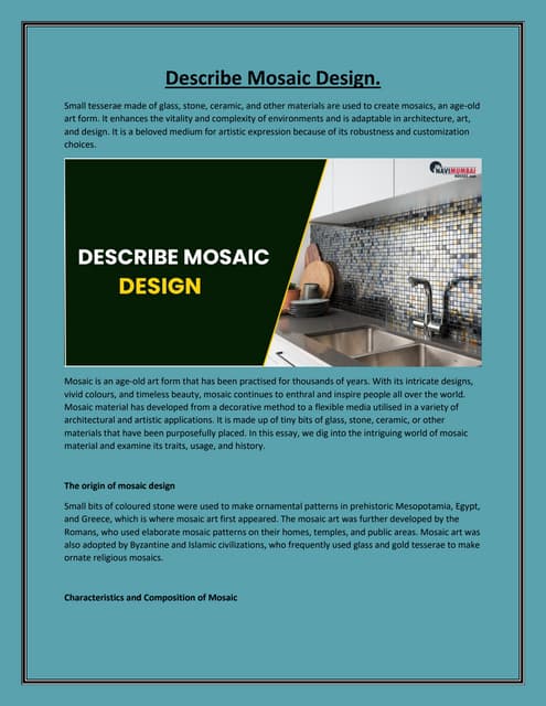 Introduction to the World of Mosaics | PPTX | Interior Decorating | Home & Garden