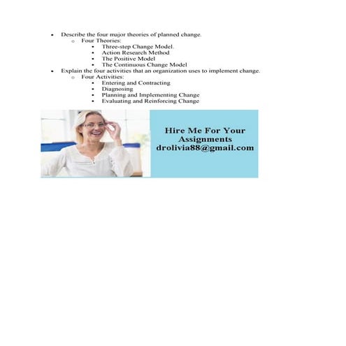 Describe the four major theories of planned change- Four Theories- T.pdf