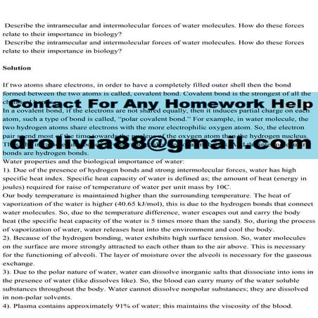 Describe the intramecular and intermolecular forces of water mole.pdf