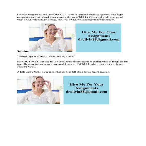 Describe The Meaning And Use Of The Null Value In Relational Database Docx