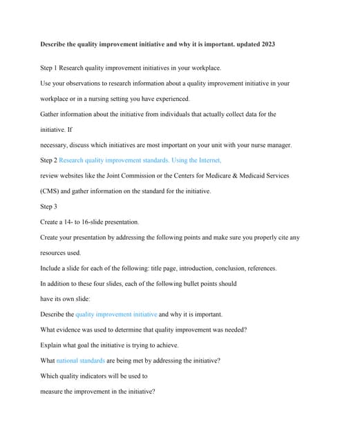 Make a quality initiative proposal (7-10 PowerPoint slides) through a ...