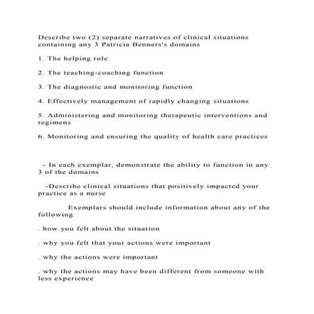 Describe two (2) separate narratives of clinical situations containi | PDF