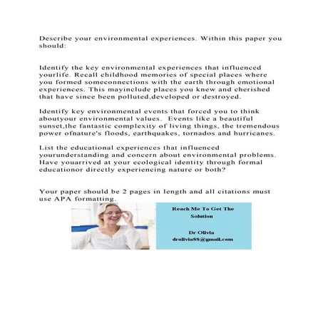 Describe your environmental experiences. Within this paper you shoul | DOCX