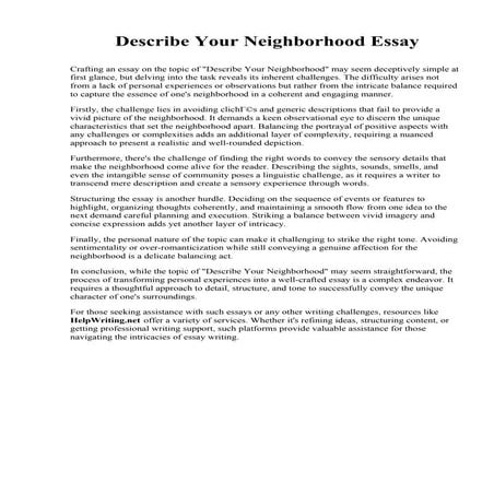 Describe Your Neighborhood Essay.pdf | Homework and Study | Education