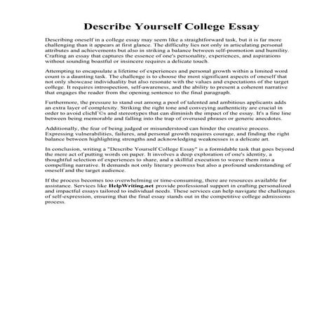 Describe Yourself College Essay. Awesome Describe Yourself Essay ...