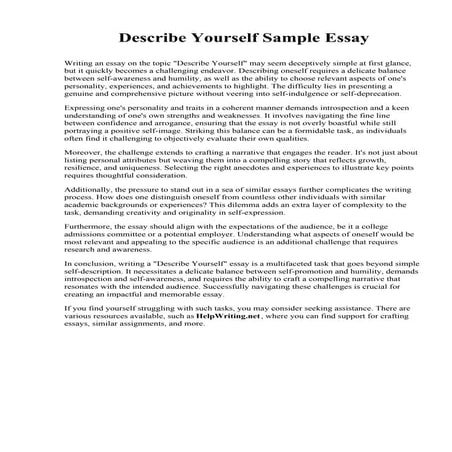 Describe Yourself Sample Essay | PDF