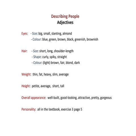 Describing People Adjectives | PPS | Beauty | Style & Fashion